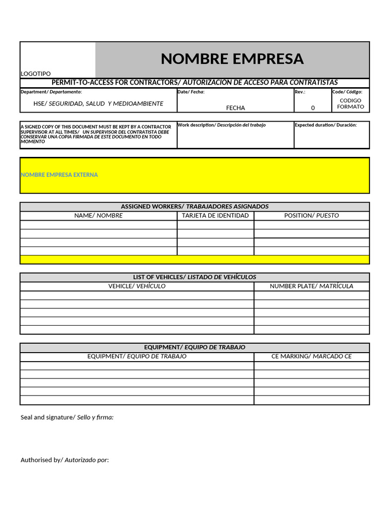 Formato Autorización de Acceso CAE | PDF