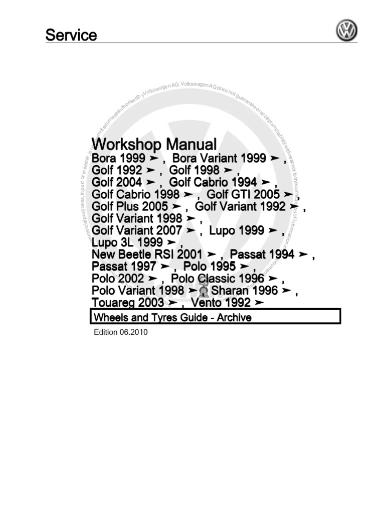 VW Workshop Manual: Wheels & Tyres Guide | PDF | Green Vehicles | Motor Vehicle Manufacturers