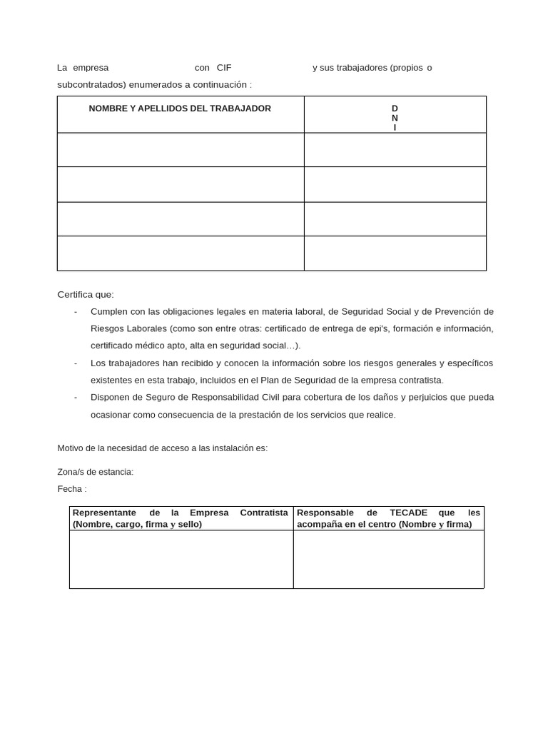Formato Declaracion Responsable CAE | PDF