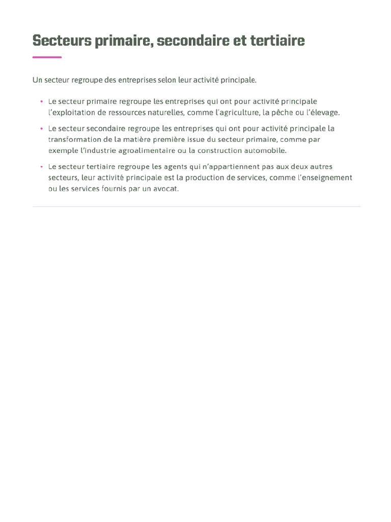 Secteurs Primaire, Secondaire Et Tertiaire | PDF