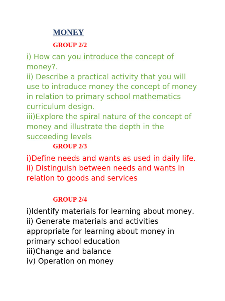 Teaching Money Concepts in Primary 1 | PDF
