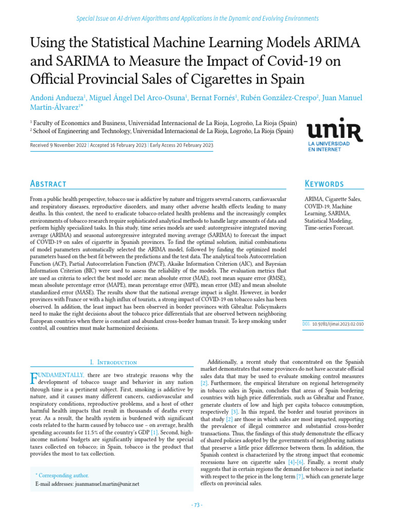 Using The Statistical Machine Learning Models ARIMA and SARIMA To ...