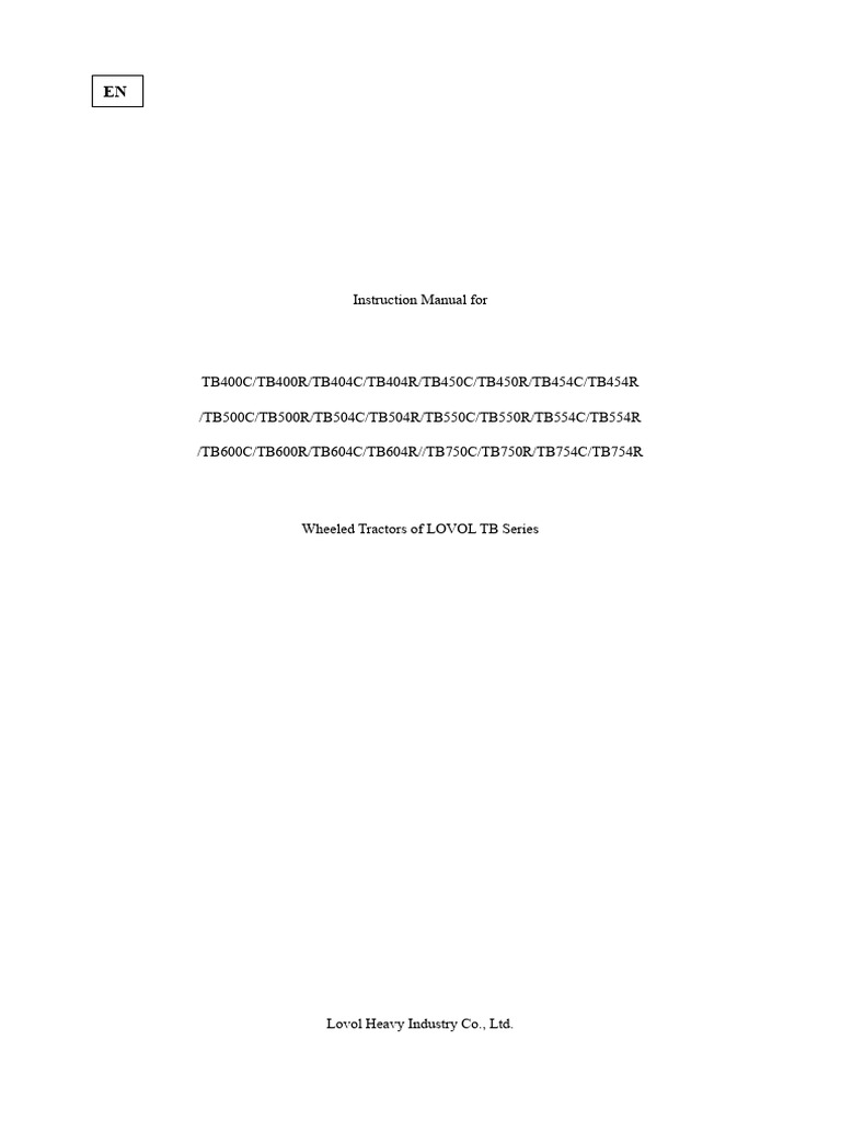 LOVOL TB Series Tractor Manual | PDF | Tractor | Seat Belt