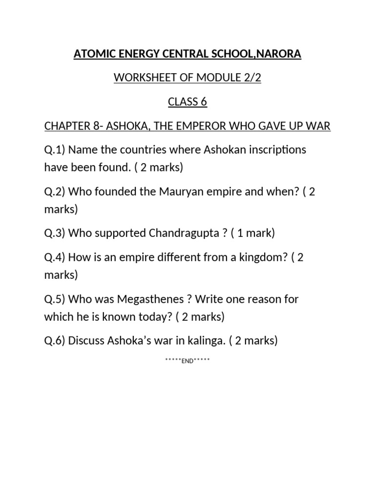 Ashoka: Emperor Who Gave Up War Worksheet | PDF
