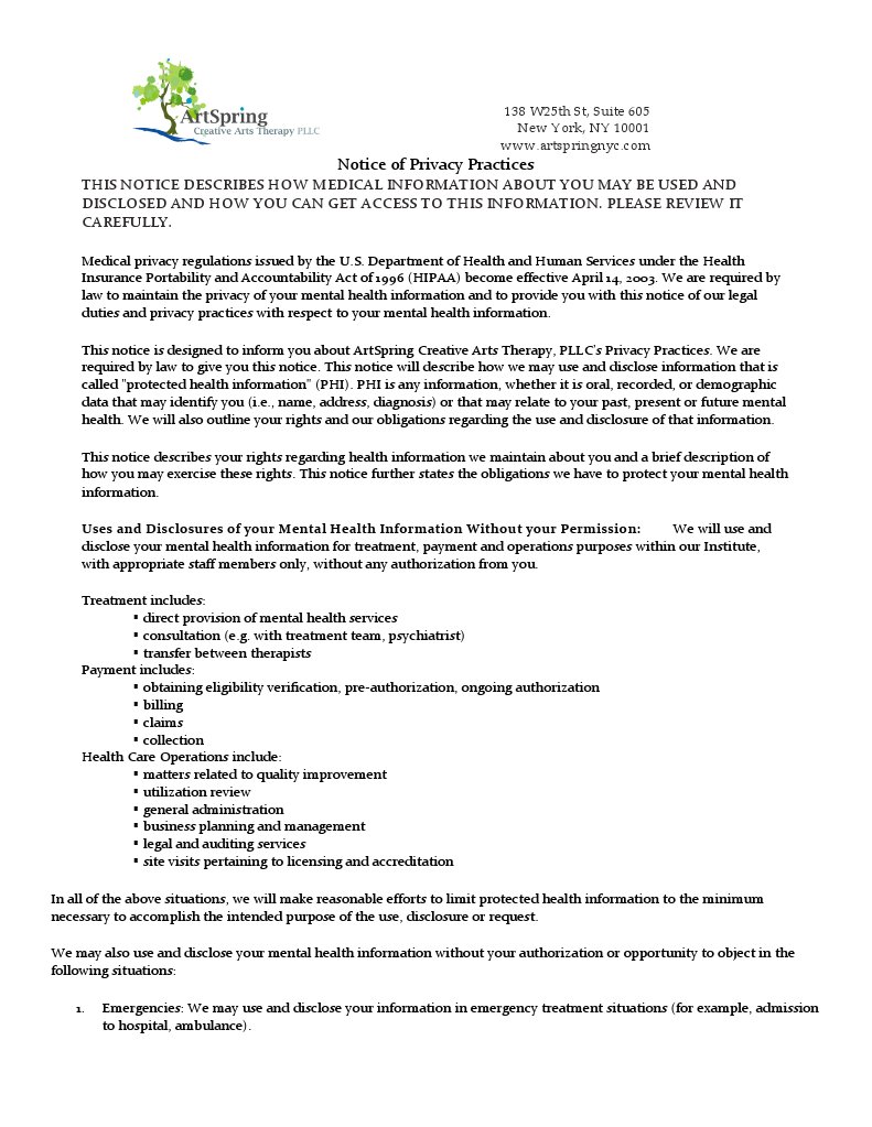 ArtSpring Privacy Practices Notice | PDF | Privacy | Government Information