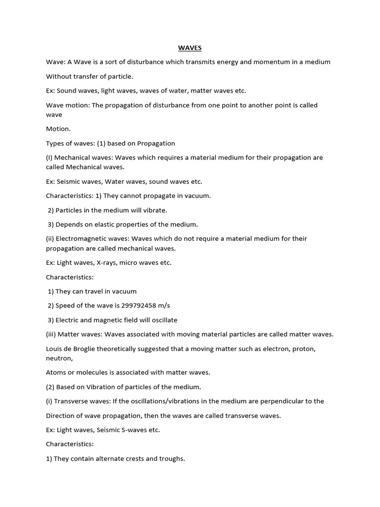 Waves Notes Pdf Waves Electromagnetic Radiation