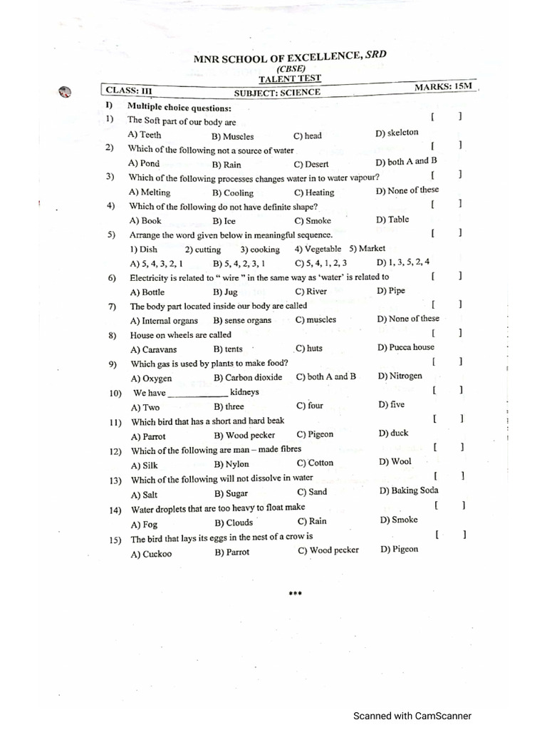 3rd Class Talent Test Sample Paper | PDF