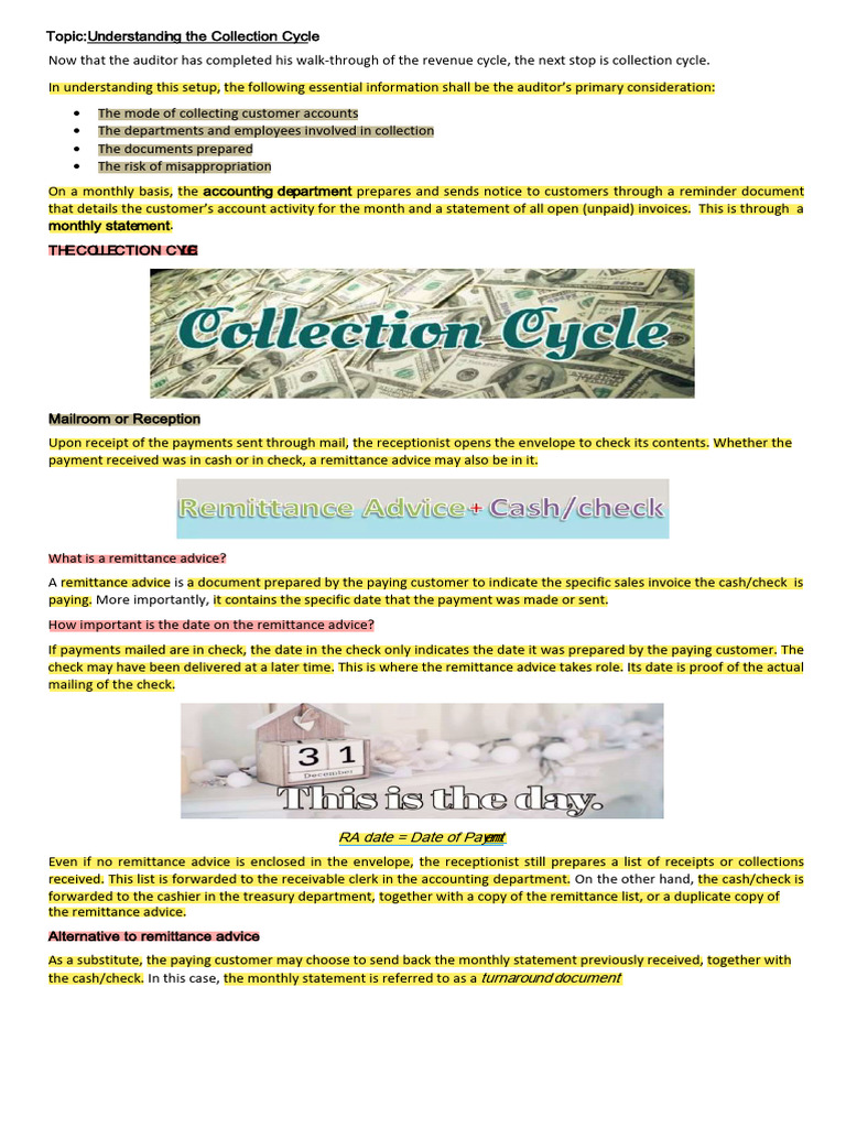 Lecture Notes - Understanding The Collection Cycle | PDF | Banks | Receipt