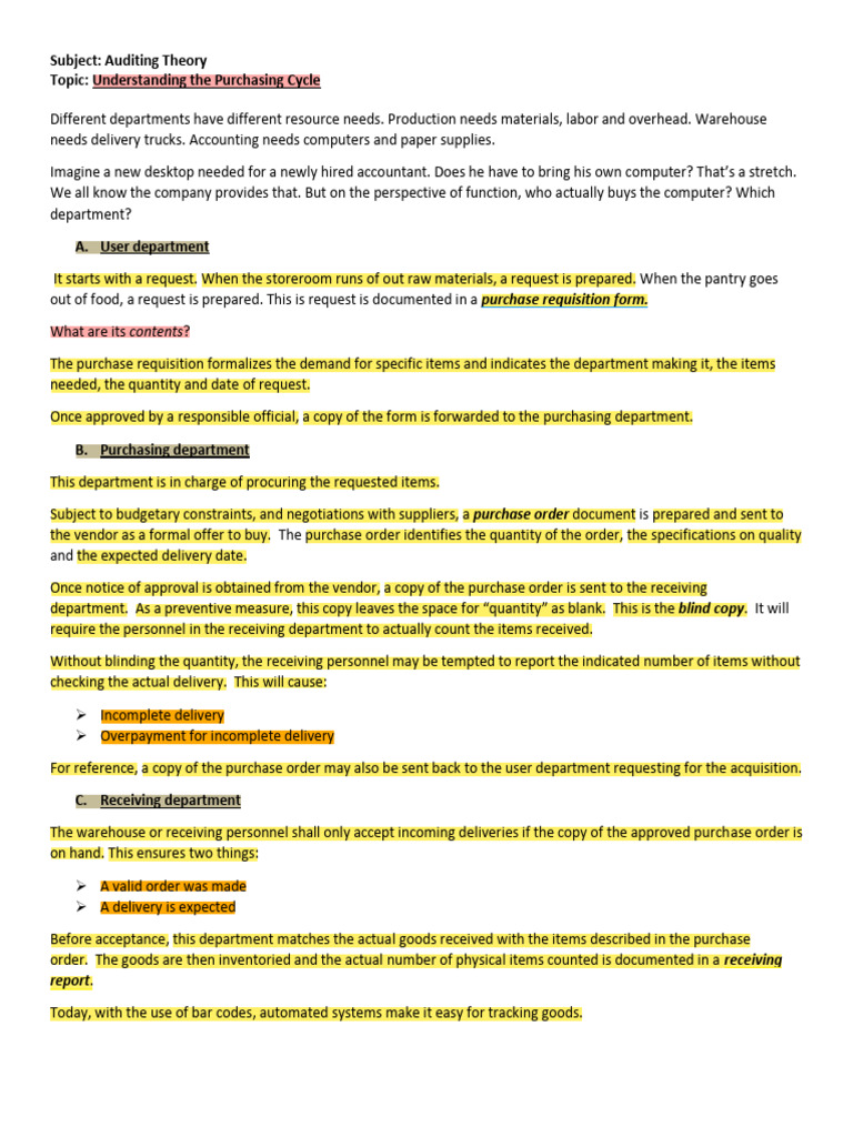 Auditing the Purchasing Cycle Process | PDF | Business | Economies