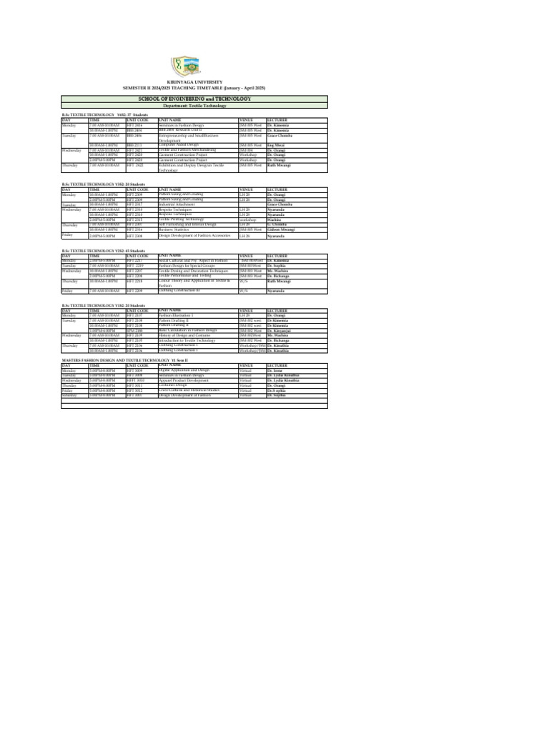 Consolidated Teaching Timetable - Jan-April 2025 | PDF | Economies