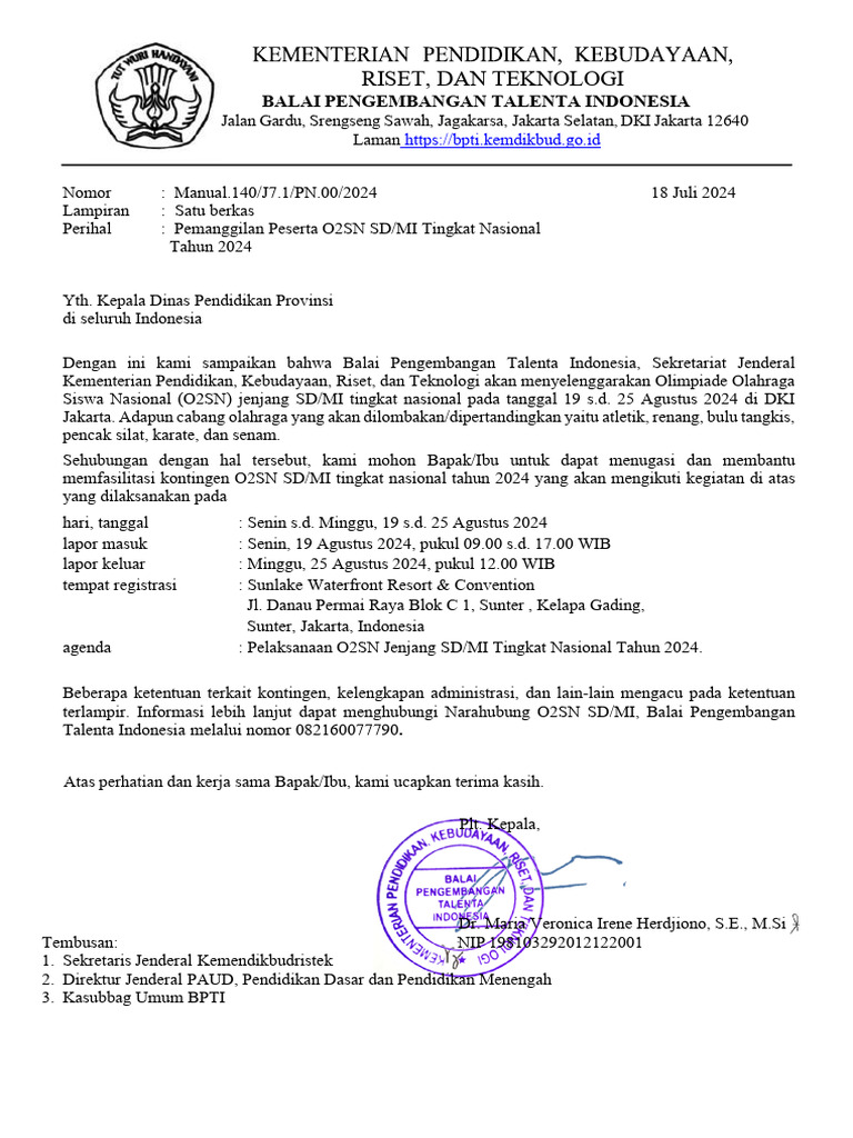 Revisi - Pemanggilan Peserta O2sn SD - Mi Tingkat Nasional - V7 | PDF