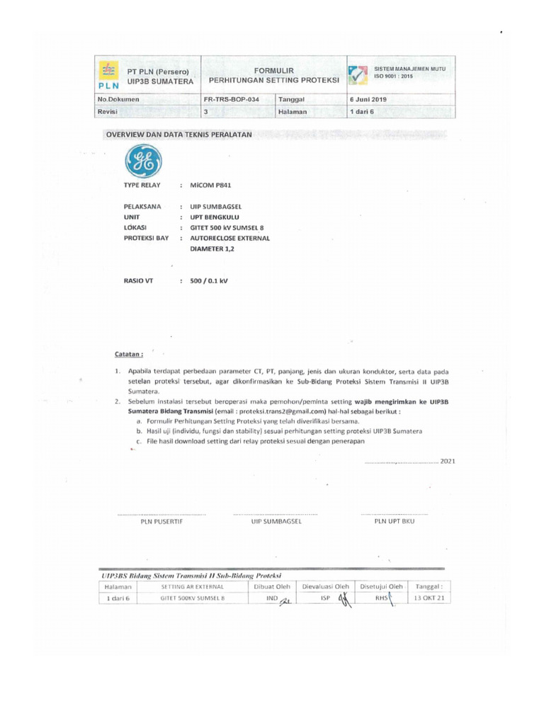 MICOM P841 (PROTECTION SETTING REPORT) | PDF