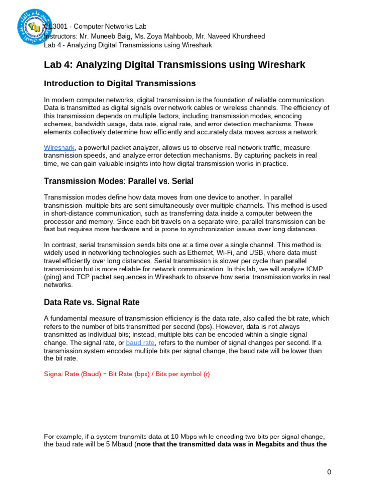 Lab 4 - Analyzing Digital Transmissions Using Wireshark | PDF | Computer Network | Bit Rate