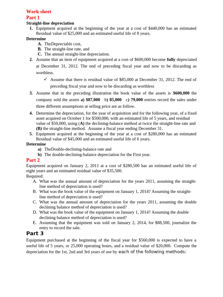 depreciation WORK SHEET 3434 | PDF | Depreciation | Book Value