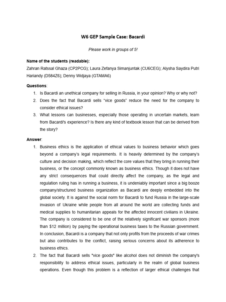 Answer Sheet - W6 GEP Sample Case | PDF | Corporate Social ...