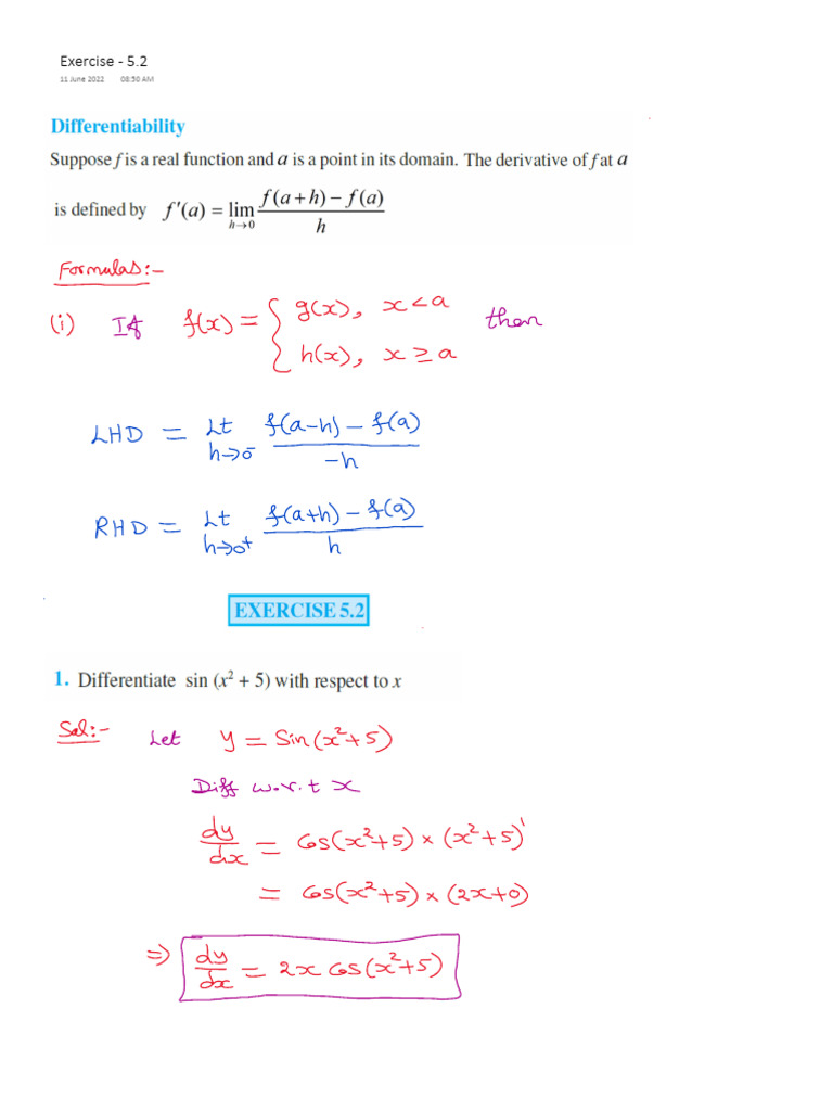 Ch-5_Ex5.2 - Continuity and Differentiability | PDF