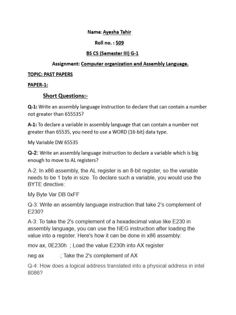 Past paper assignment | PDF | Assembly Language | Pointer (Computer ...