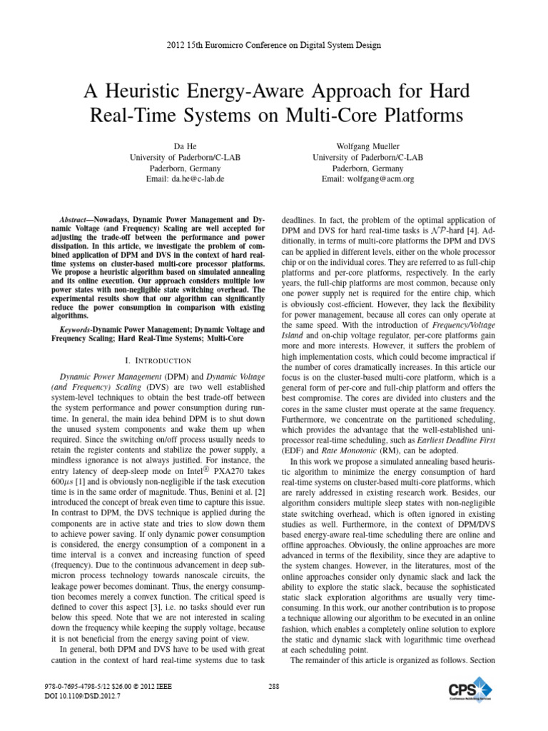 A Heuristic Energy Aware Approach For Hard Real Time Systems On Multi