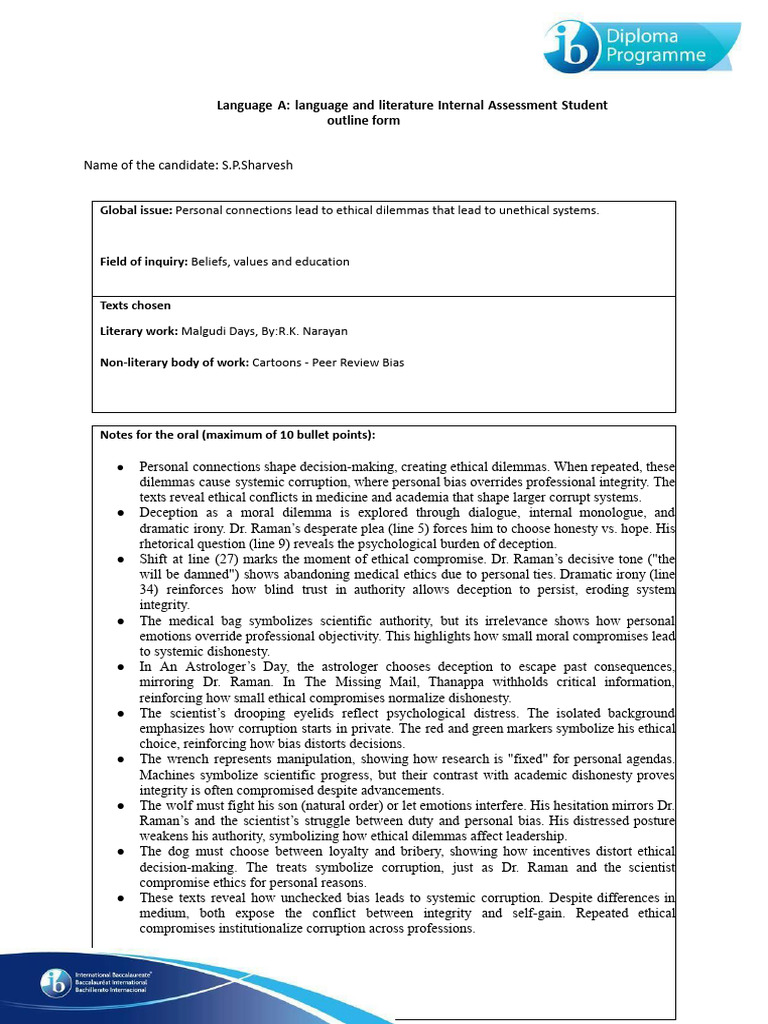 IB Lang Lit IA Outline Form en | PDF | Bias | Integrity