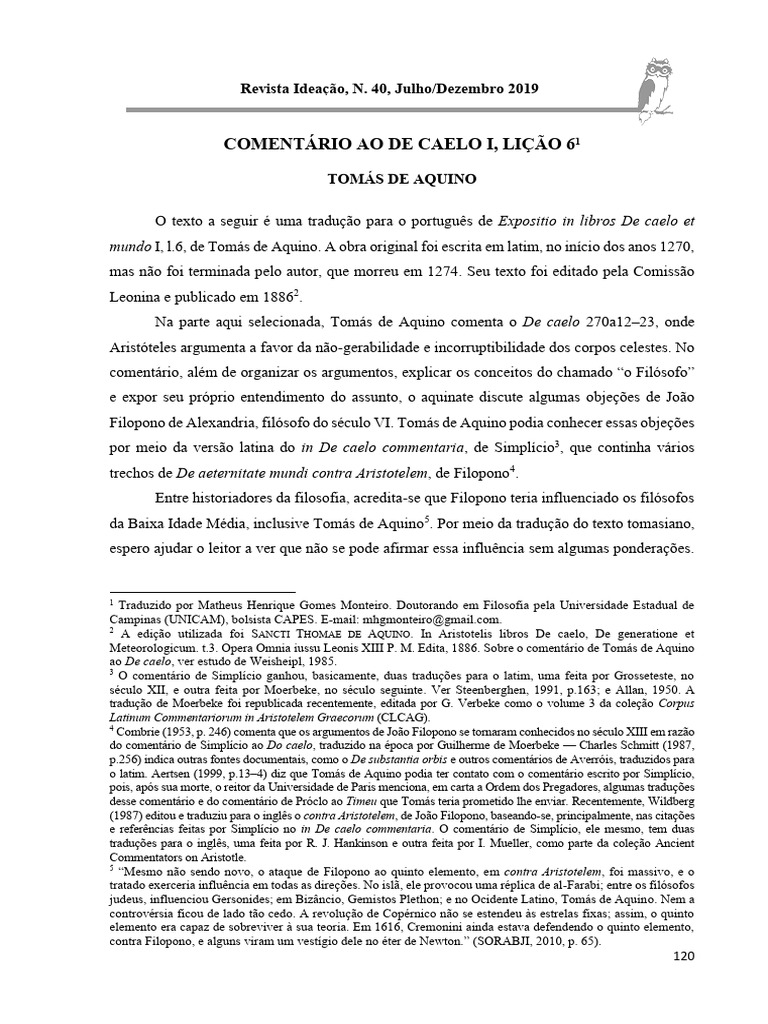 Lausombra,+Revista+Ideação+40+120+ +139+ Tomás+de+Aquino+ Comentário+Ao ...