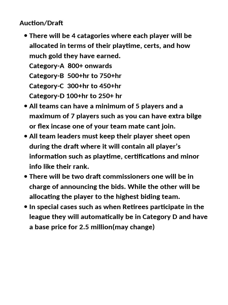 Player Allocation for Auction Draft | PDF