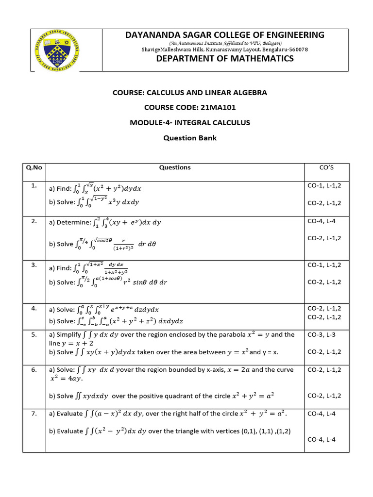 I Sem-Module-4-Integral calculus-QB - Updated | PDF | Sphere | Area