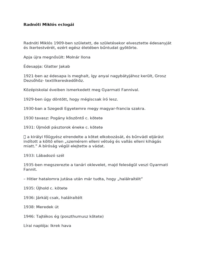 Radnóti Miklós Eclogái | PDF