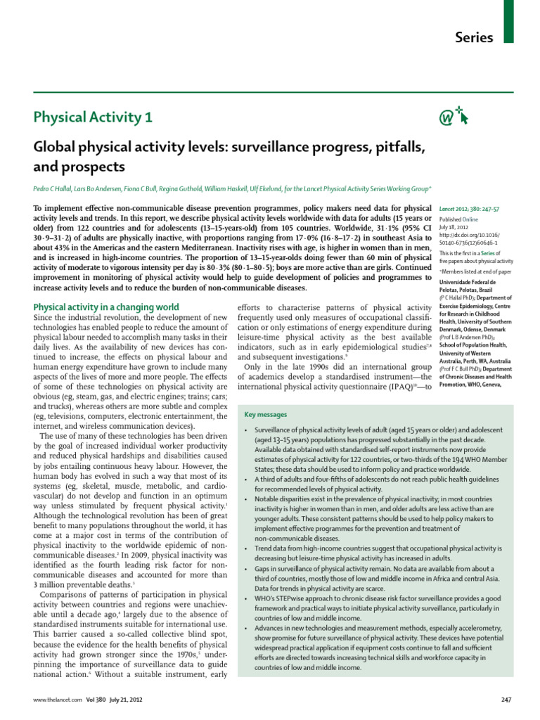 Global Physical Activity Levels; Surveillance Progress, Pitfalls, And ...