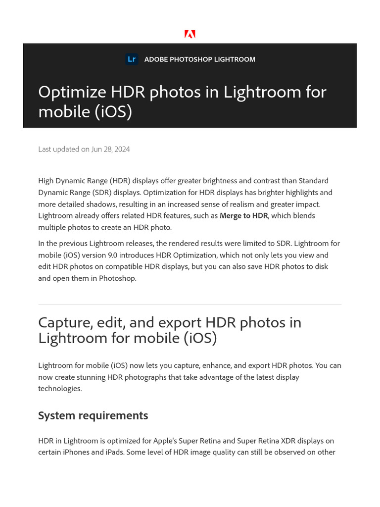 Optimize HDR Photos in Lightroom For Mobile (iOS) | PDF | Ios | Adobe ...