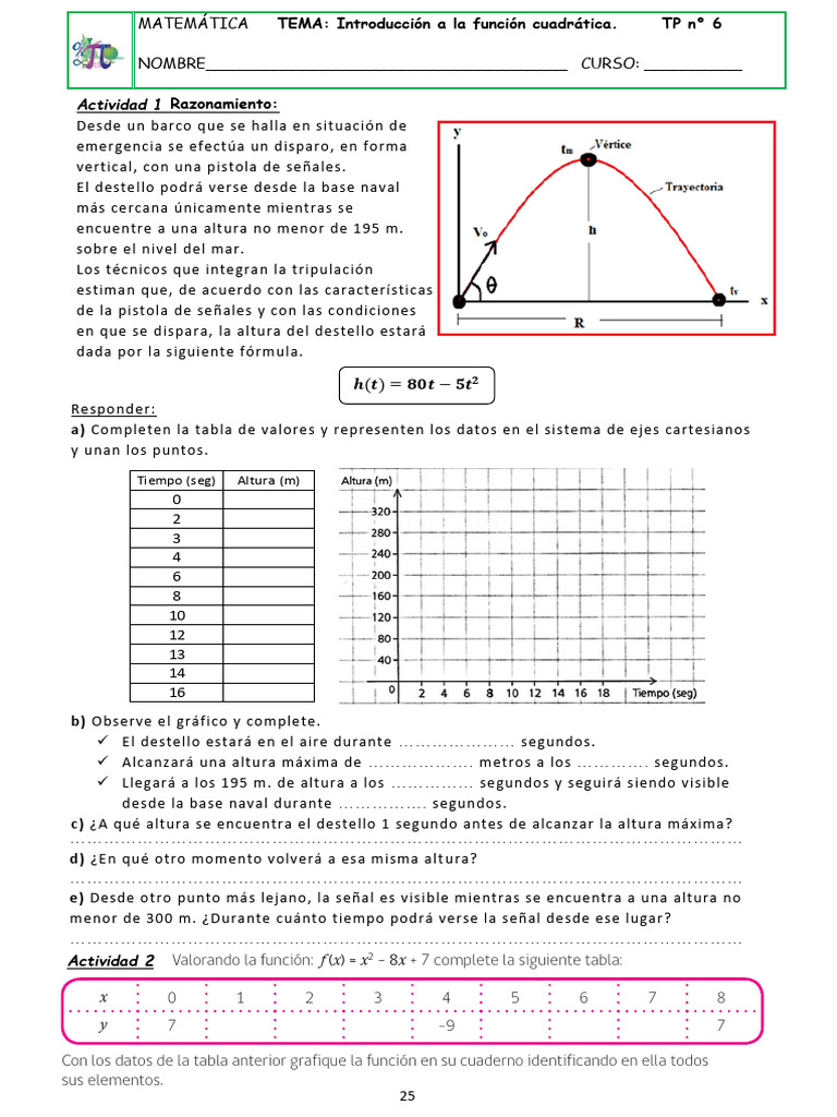 TP #6° Introduccion y Estudio de La Función Cuadratica-1 | PDF | Álgebra abstracta | Geometría ...