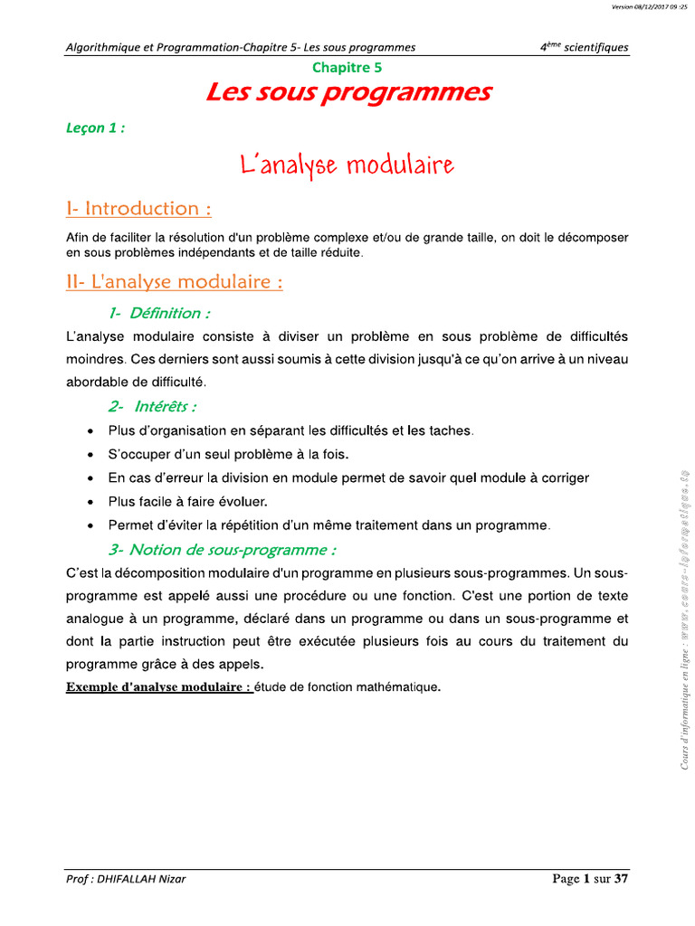 Sous Programme Déveroullé | PDF