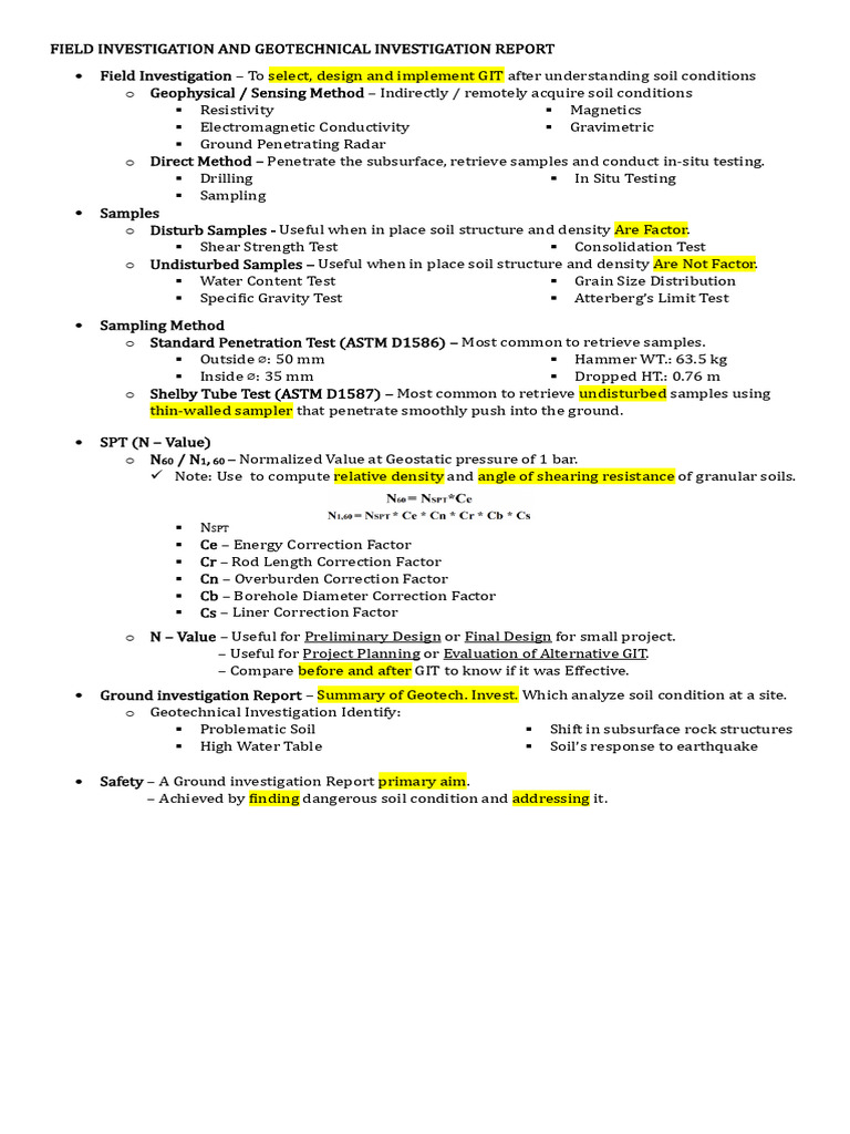 Field Investigation and Geotechnical Report | PDF | Geotechnical ...