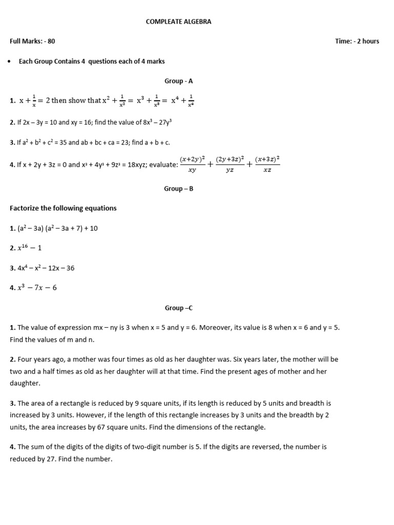 Algebra Exam Questions | PDF