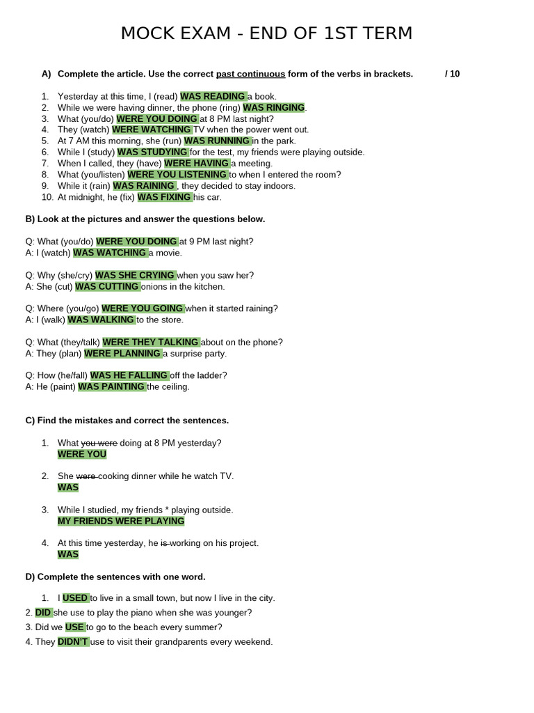 Mock Exam - End of 1ST Term | PDF