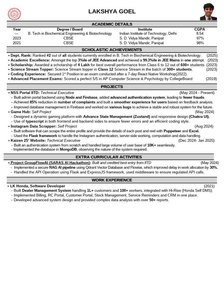 Lakshya Goel: Academic & Project Achievements | PDF | Information ...