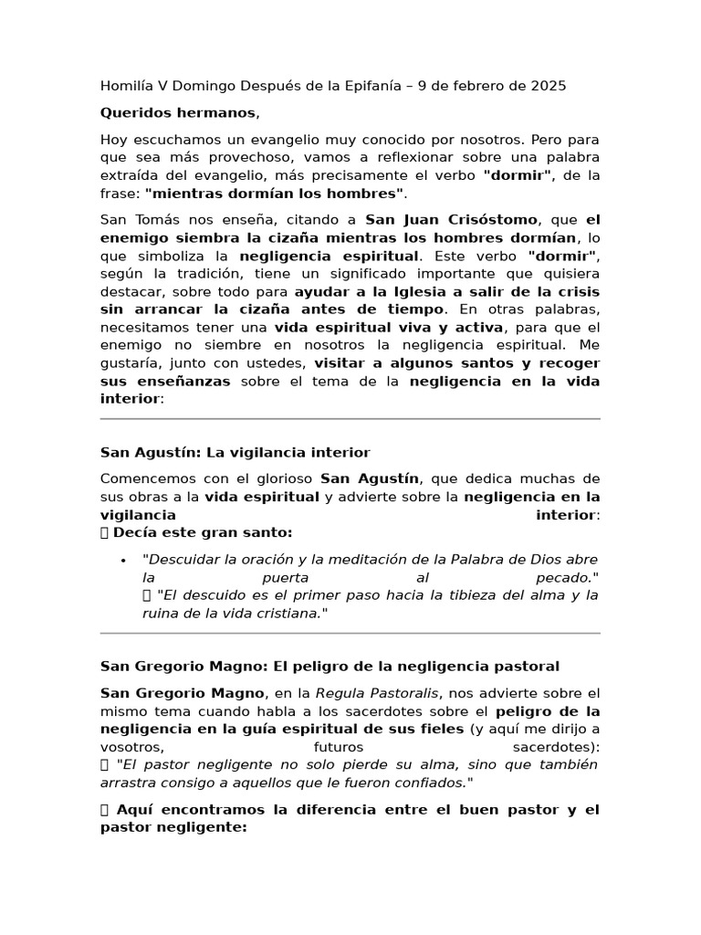 Cópia de Homilia V Domingo Después de Epiphania 9.2.25 | PDF | Oración ...
