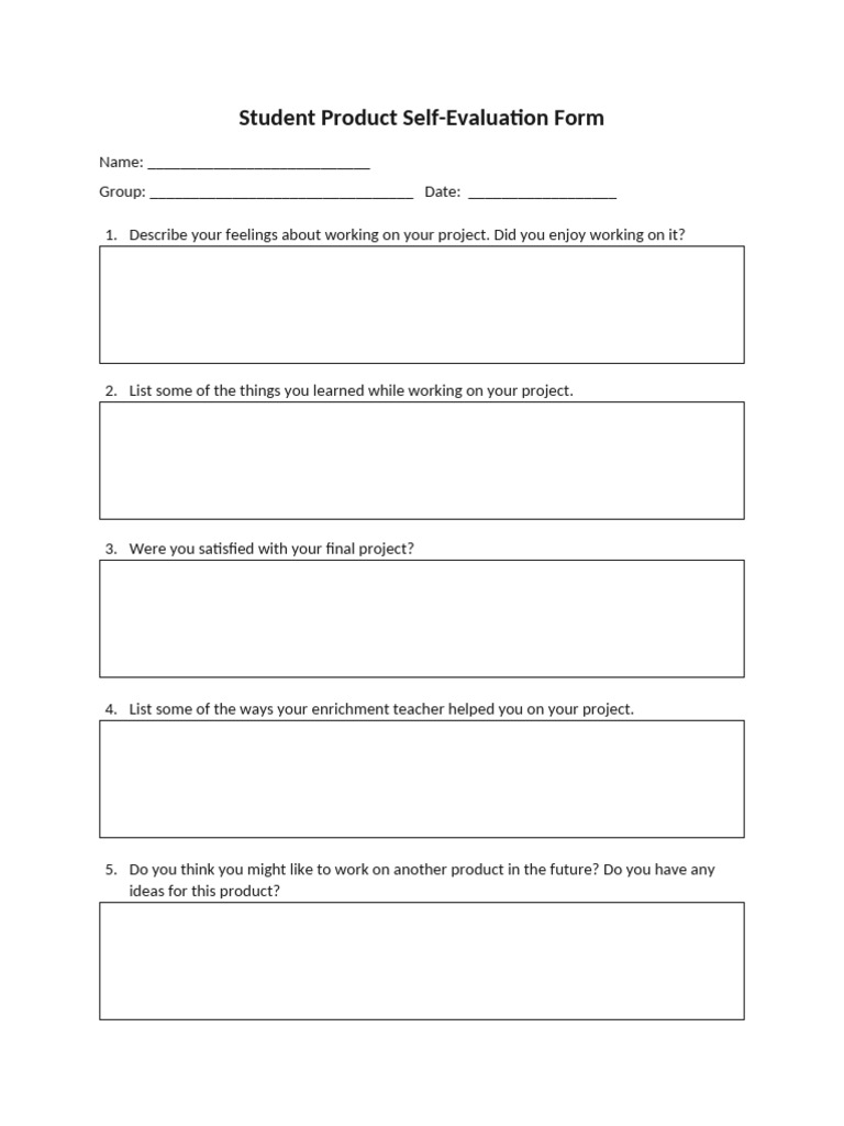 Student Project Self-Evaluation Form | PDF