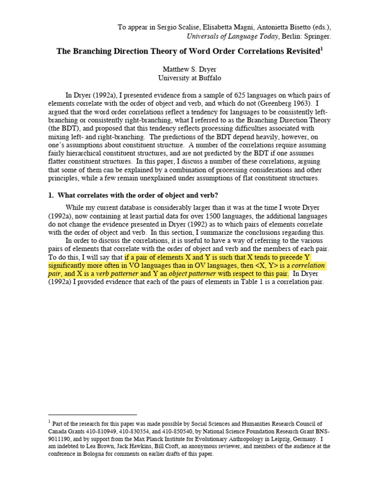 Dryer (2009) - The Branching Direction Theory of Word Order ...