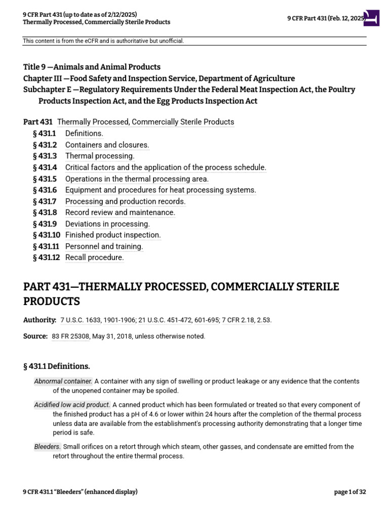 Thermally Processed Food Safety Guidelines | PDF | Thermometer ...