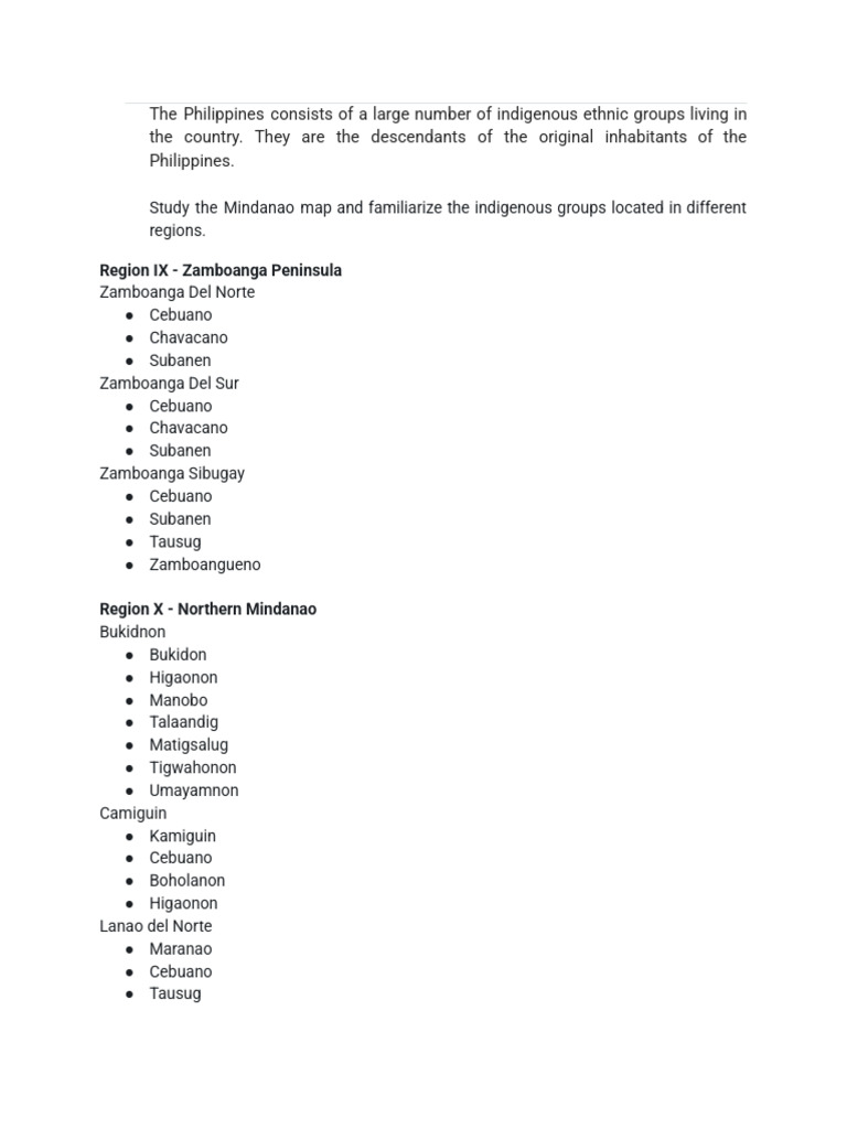IPs in Every Regions in Mindanao | PDF | Mindanao | Languages Of ...