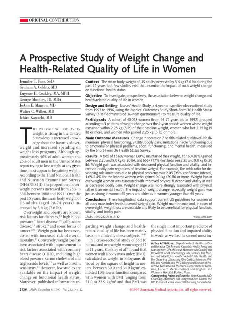 Women's Weight & Quality of Life Study | PDF | Obesity | Body Mass Index