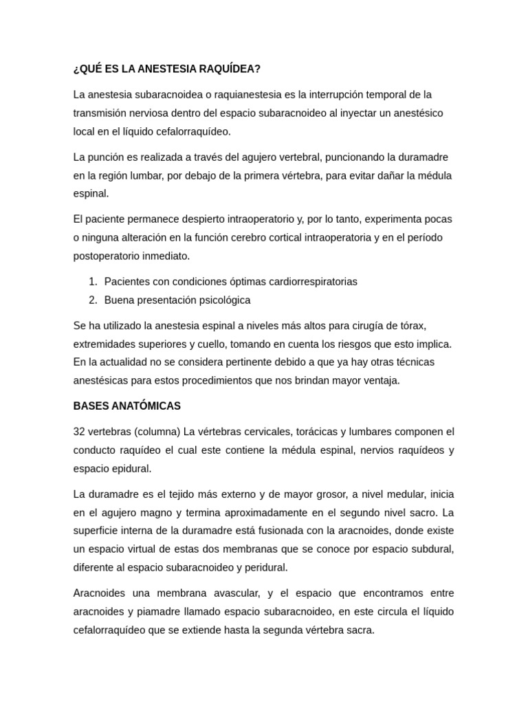 Anestesia Raquídea: Guía Completa | PDF | Termorregulación | Sistema ...