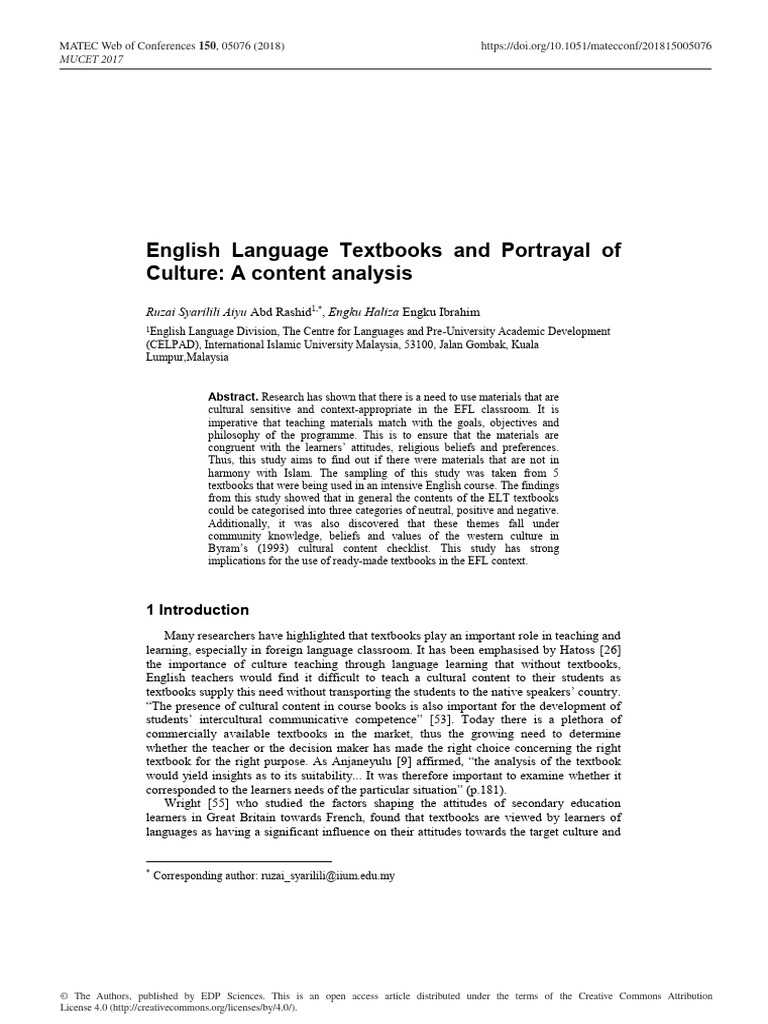 English Language Textbooks and Portrayal of Cultur | PDF | English As A ...