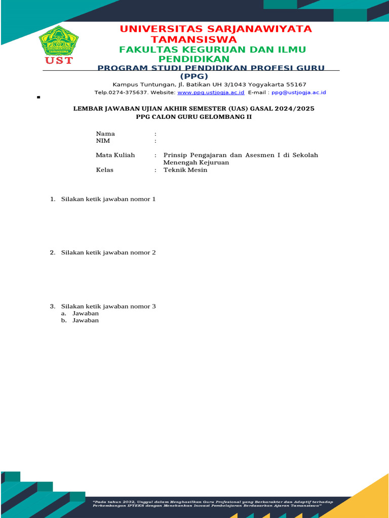 Nama - NIM (Format Lembar Jawaban UAS) (2) - 1 | PDF