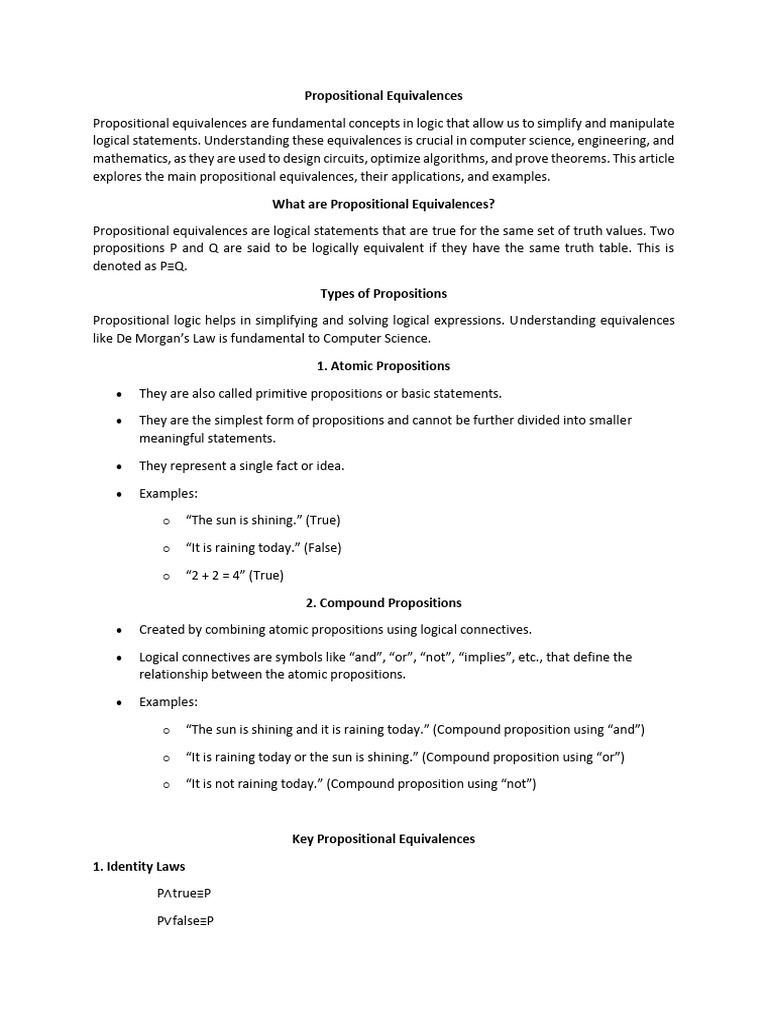 Understanding Propositional Equivalences | PDF | Logic | Proposition