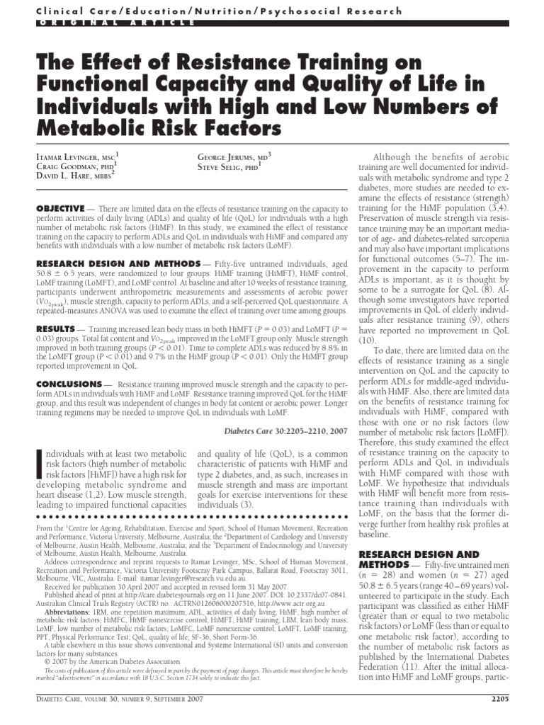 The Effect of Resistance Training On Functional Capacity and Quality of ...