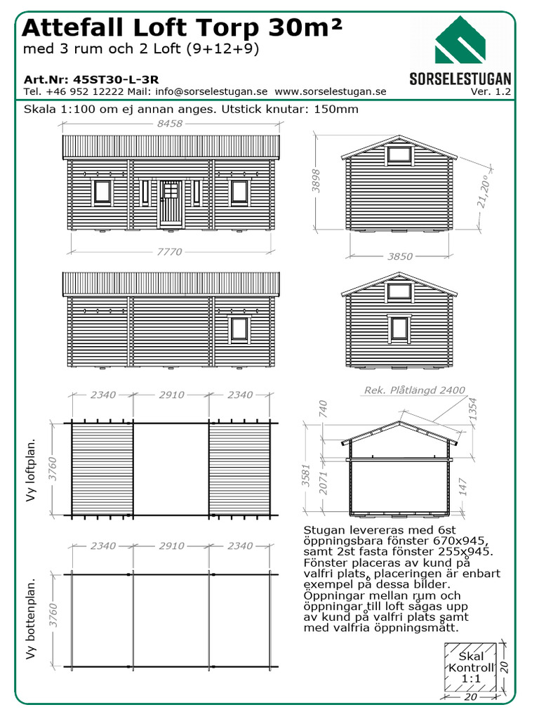 45st30 L 3r Attefall Torp 30 Med 3 Rum 2 Loft Datablad v12 | PDF