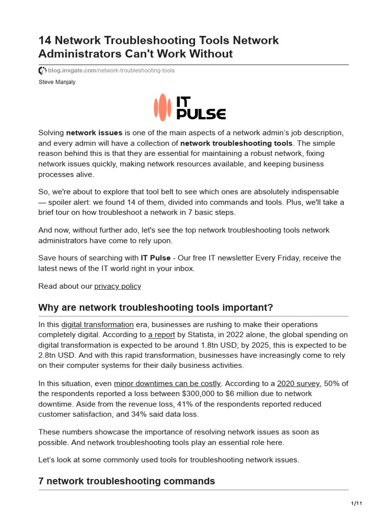14 Network Troubleshooting Tools Pdf Computer Network Communications Protocols