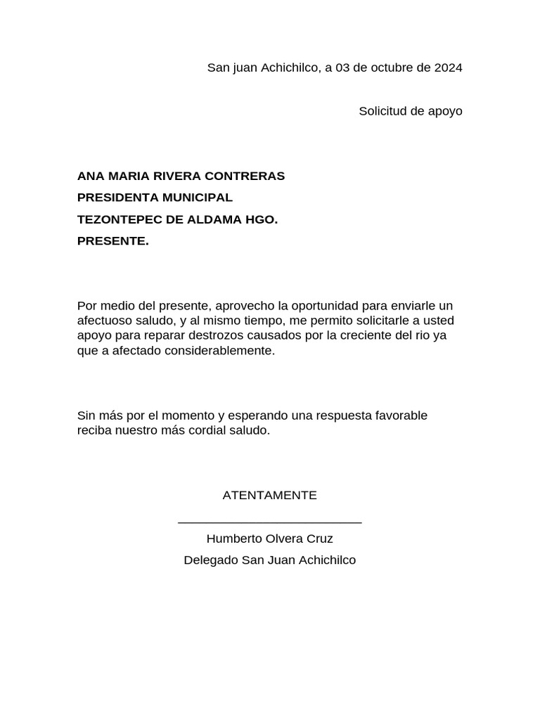 Solicitudes de apoyo para San Juan Achichilco | PDF