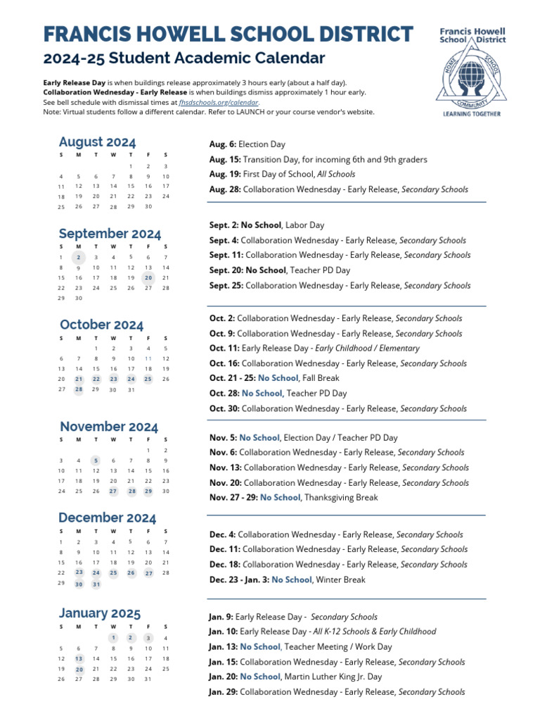Francis Howell School Calendar 2024-25 | PDF | Observances | Schools